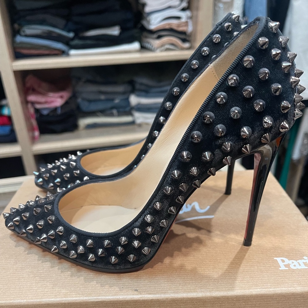 Christian Louboutin Follies Spikes 100 Valvet - Gem